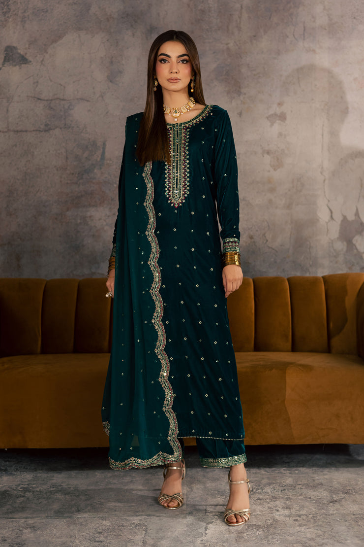 Cyan Westeria 3Pc - Velvet Formal Dress | BATIK UK