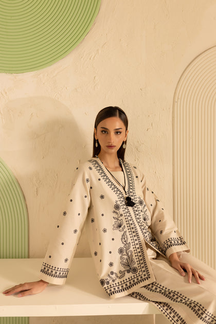 Greek 3Pc - Embroidered Khaddar Dress | BATIK UK