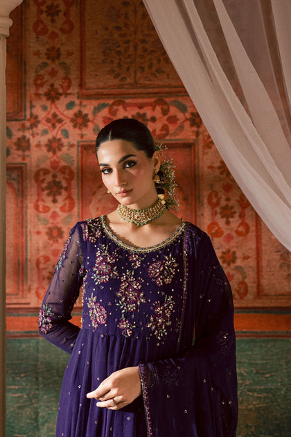 Plum Pearl 3Pc - Chiffon Wedding Frock | BATIK UK